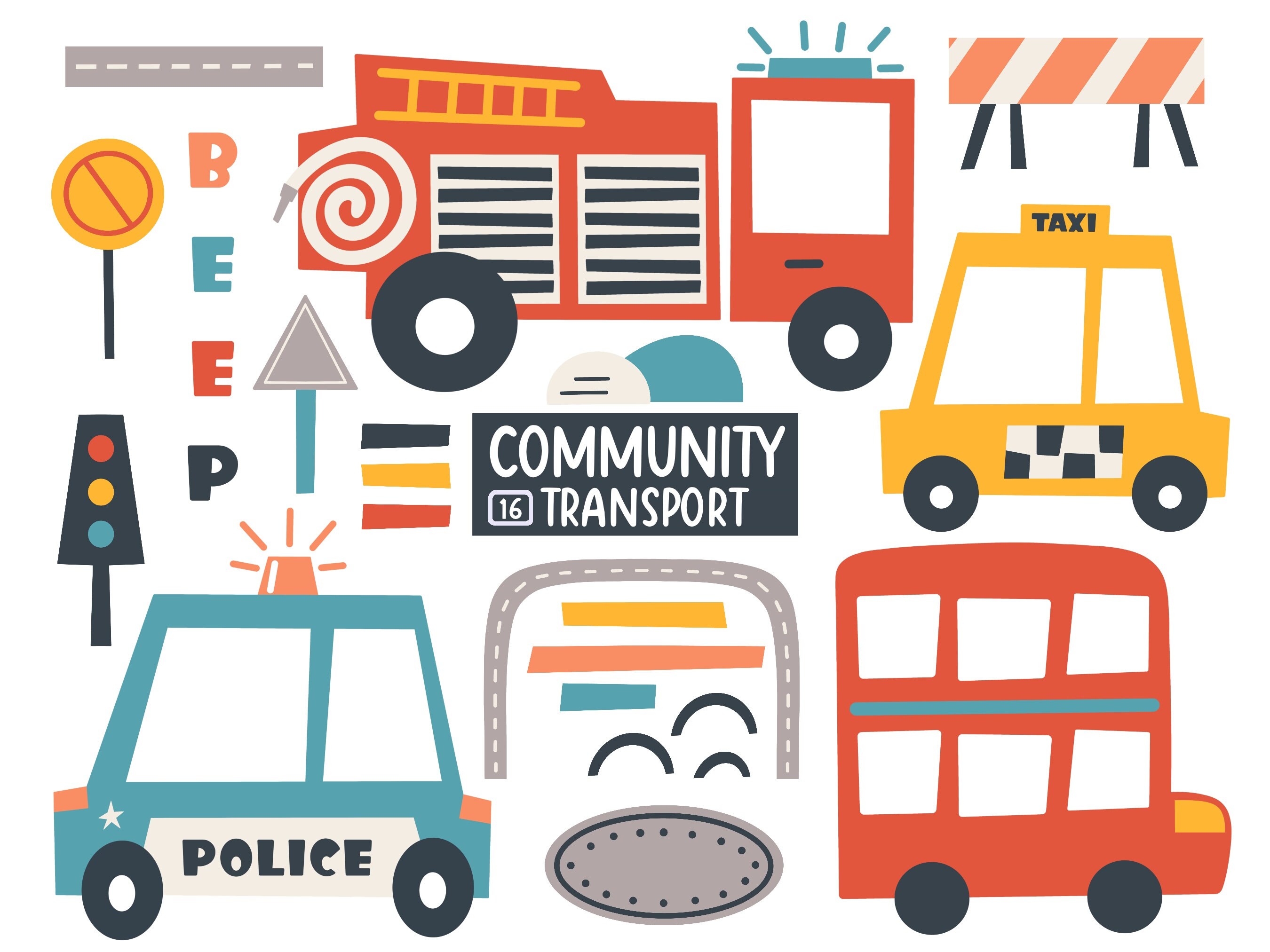Transport, Car Clipart, Community Helpers, Police, Fire Truck ...