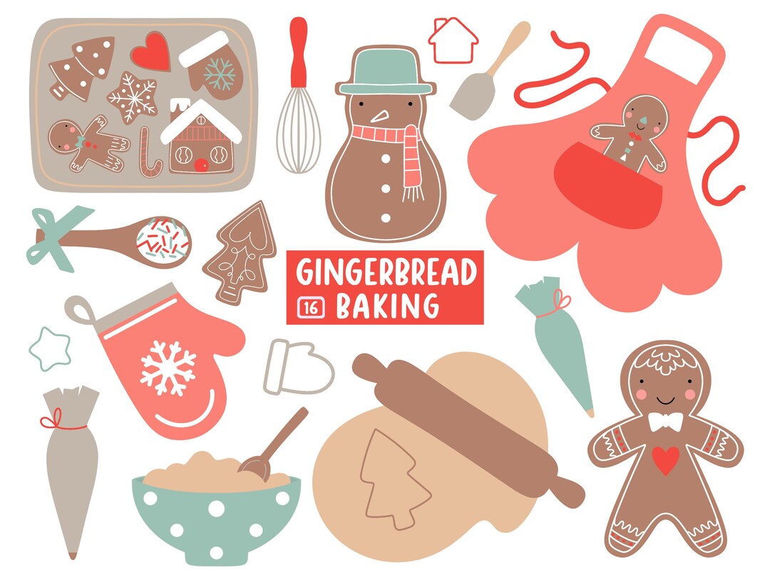 Gingerbread Baking, Cute Baking Clipart, Cookies, Cooking, Digital ...
