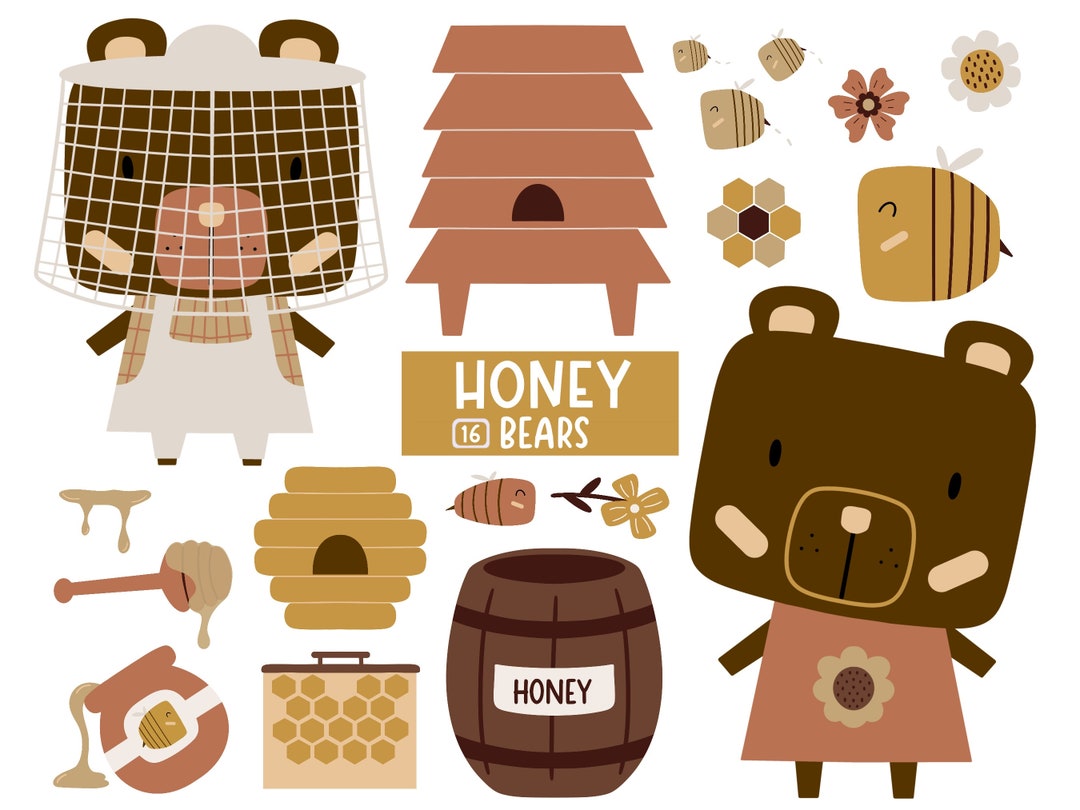 Bee Clipart, Honey, Beekeeper, Beehive, Cute Bears, Flowers, Digital ...