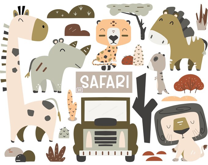 Safari Clipart, Jungle Animals, Digital Clipart Set, Nursery, Printable ...