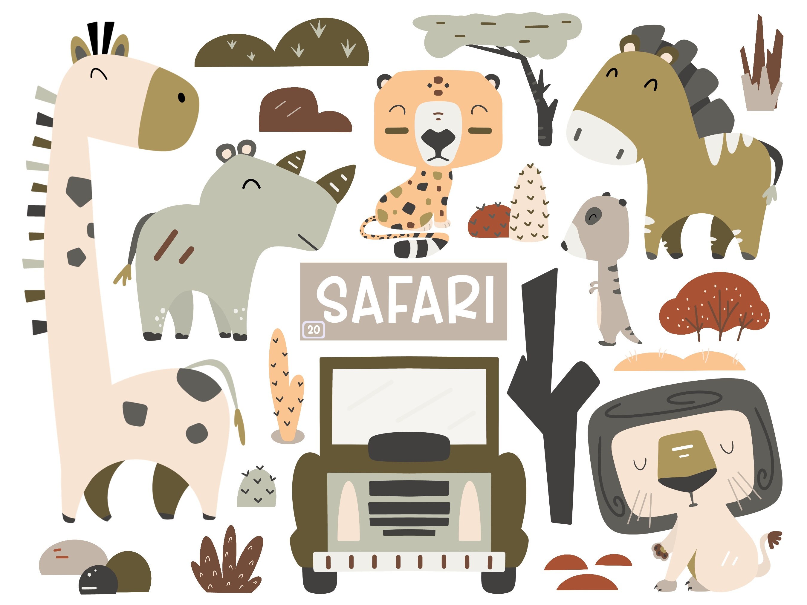 Safari Clipart, Jungle Animals, Digital Clipart Set, Nursery, Printable ...