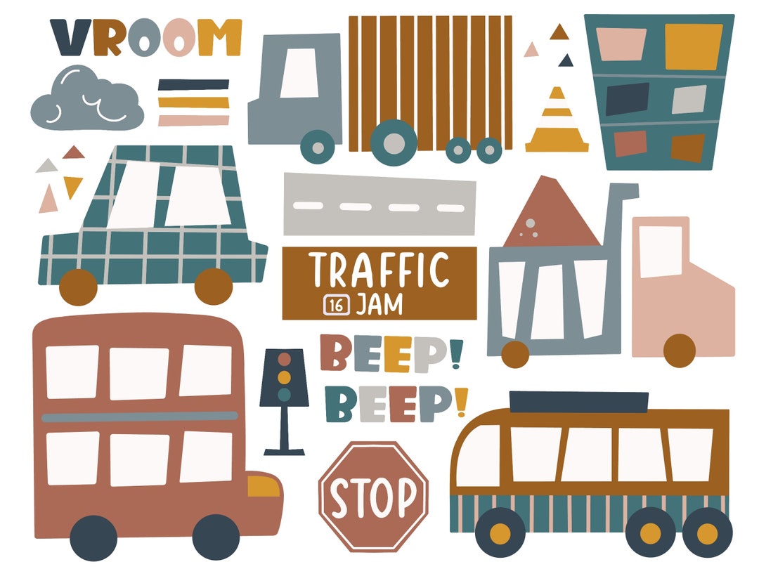 Transport, Car, Truck Clipart, Cute Cars, Digital Graphics Set, Digital ...