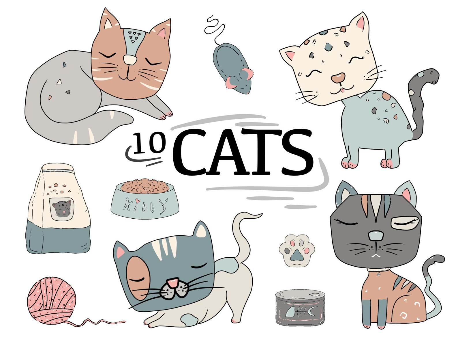 Cats Clipart, Cute Kitty, Pet Illustrations, Digital Clipart Set ...