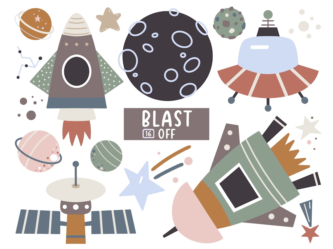 Outer Space, Space Rocket Clipart, Spacecraft, Moon, Planets, Digital ...