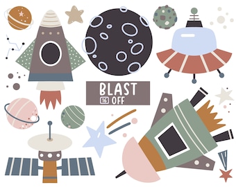 Space Exploration Clipart: Rocket, Moon, Planets (digital Download) - Etsy