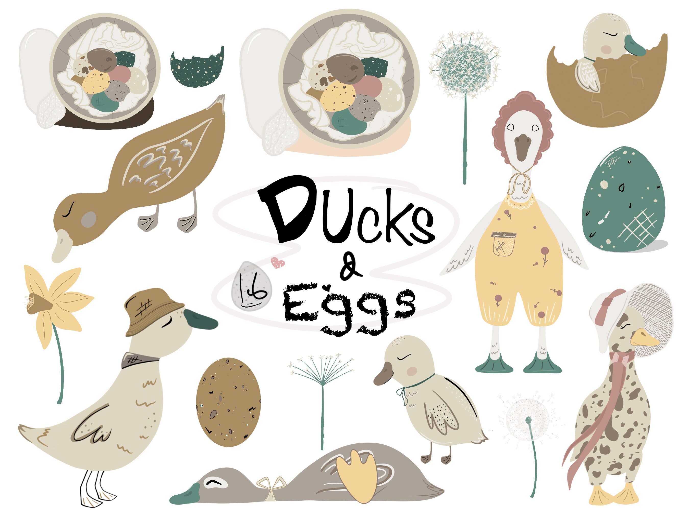 Farm Animal Clipart, Cute Animals, Ducks, Digital Clipart Set, Instant ...