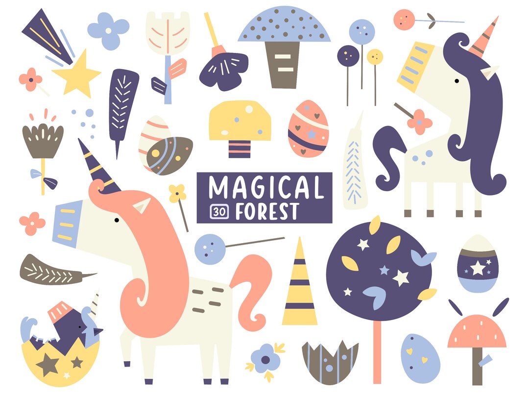 Cute Unicorn Clipart, Magical Forest, Fairytale Garden, Girls Unicorn ...