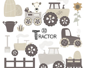 Farm Animal Clipart, Barn, Tractor, Digital Clipart Set, Digital ...