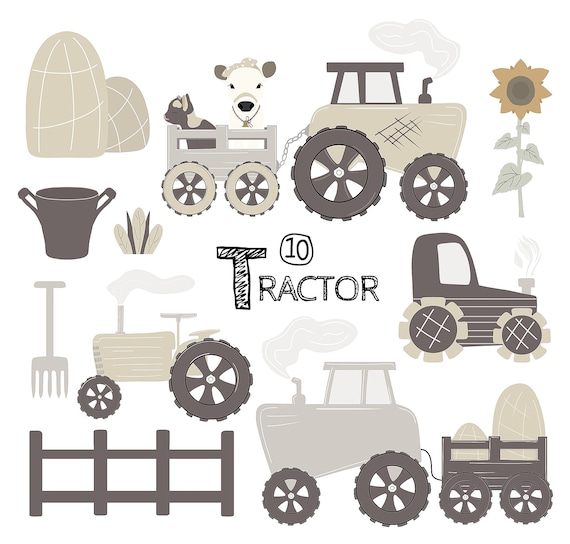 Farm Clipart Tractor Transport Nursery Clipart Digital - Etsy