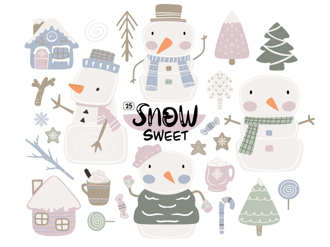 Snowman Clipart, Cute Winter House, Candy Clipart, Digital Clipart Set ...