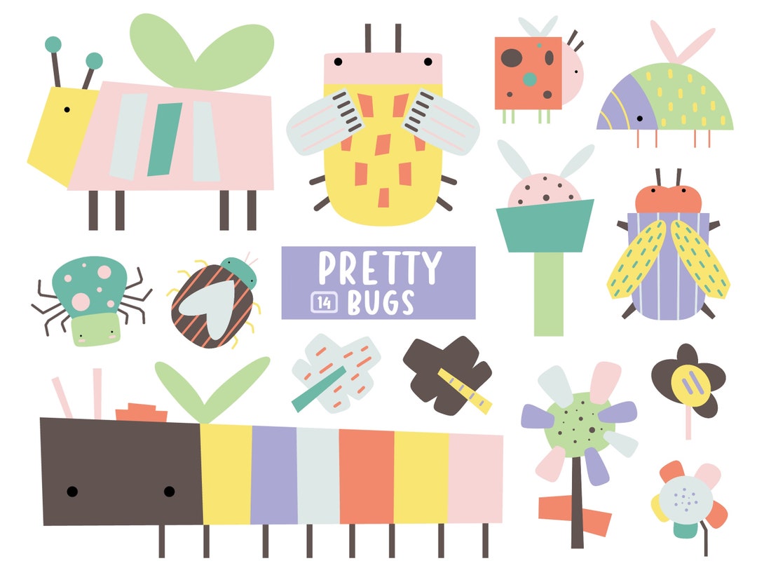 Cute Bugs, Spring Flowers, Garden Clipart, Digital Clipart Set, Nursery ...
