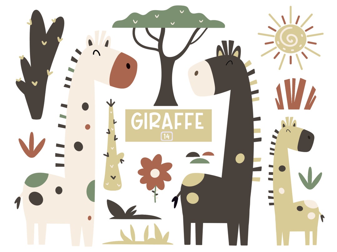 Giraffe, Safari Animals, Jungle Animals, Digital Clipart Set, Nursery ...