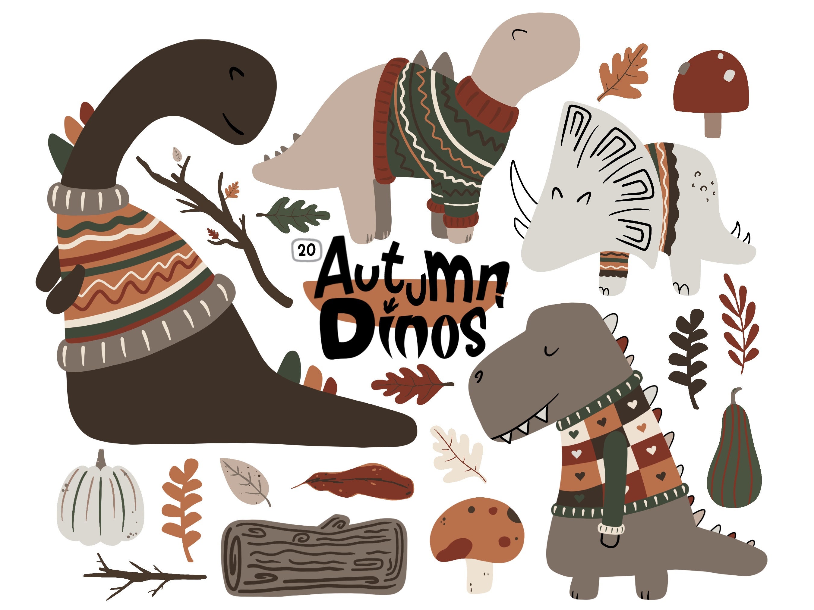 Dinosaur Clipart, Autumn Clipart, Fall Clipart, Pumpkins, Digital ...