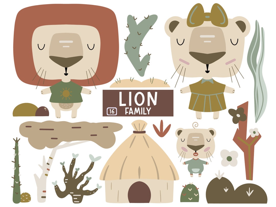 Lion, Safari Animals, Jungle Animals, Digital Clipart Set, Nursery ...