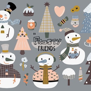 Snowman Clipart, Cute Winter Trees, Candy Clipart, Digital Clipart Set ...