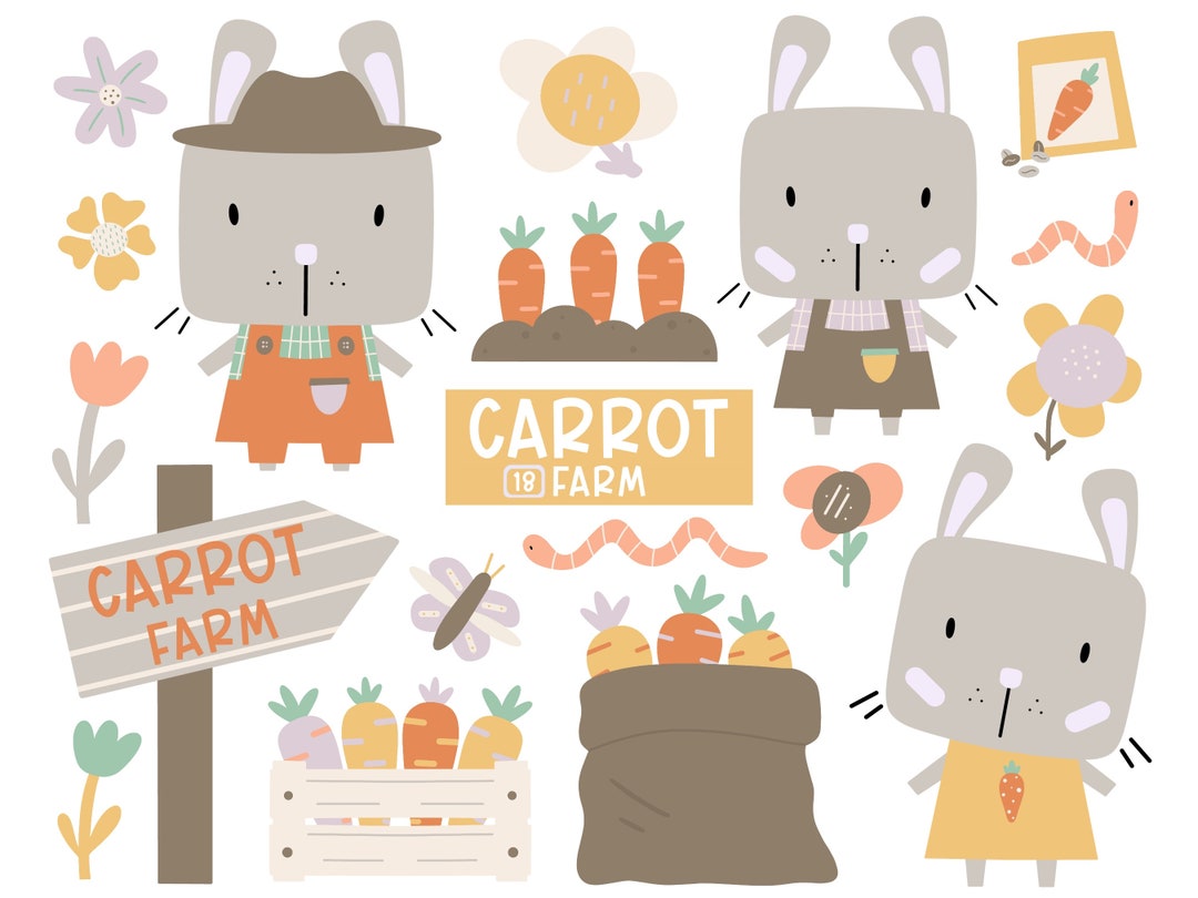 Bunny Clipart, Spring Flowers, Bugs, Garden, Farm, Digital Clipart Set ...