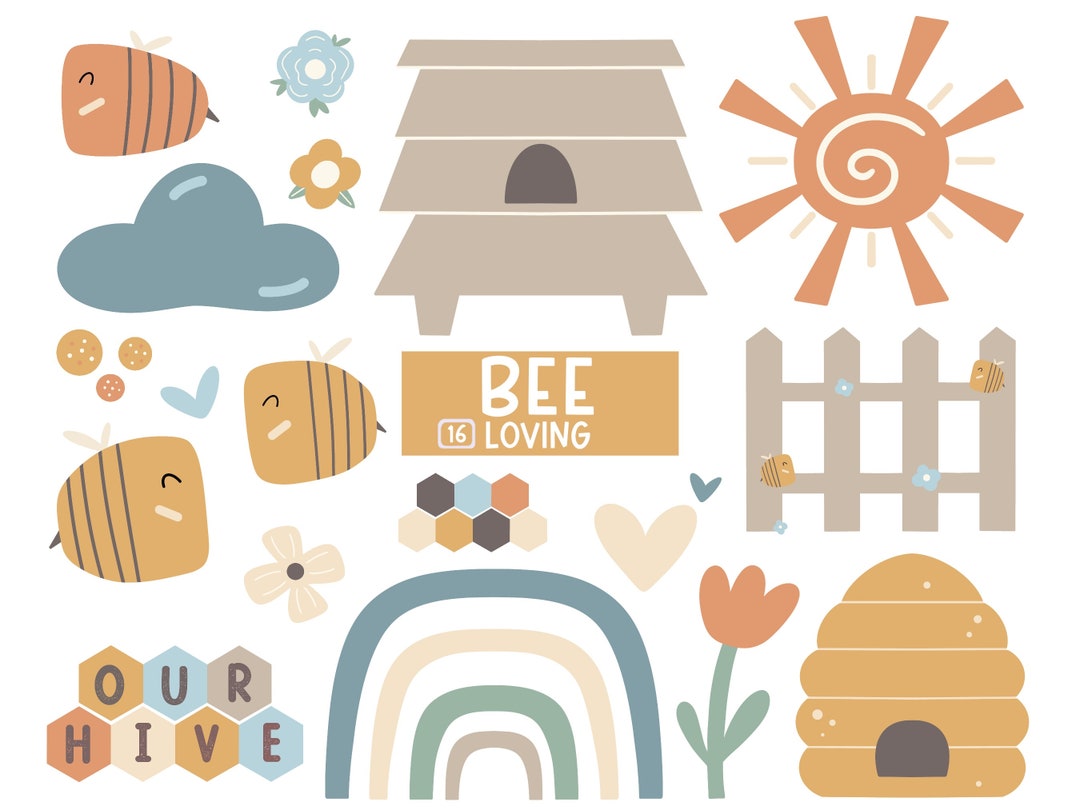 Bee, Spring Clipart, Honey, Rainbow Clipart, Flowers, Digital Graphics ...