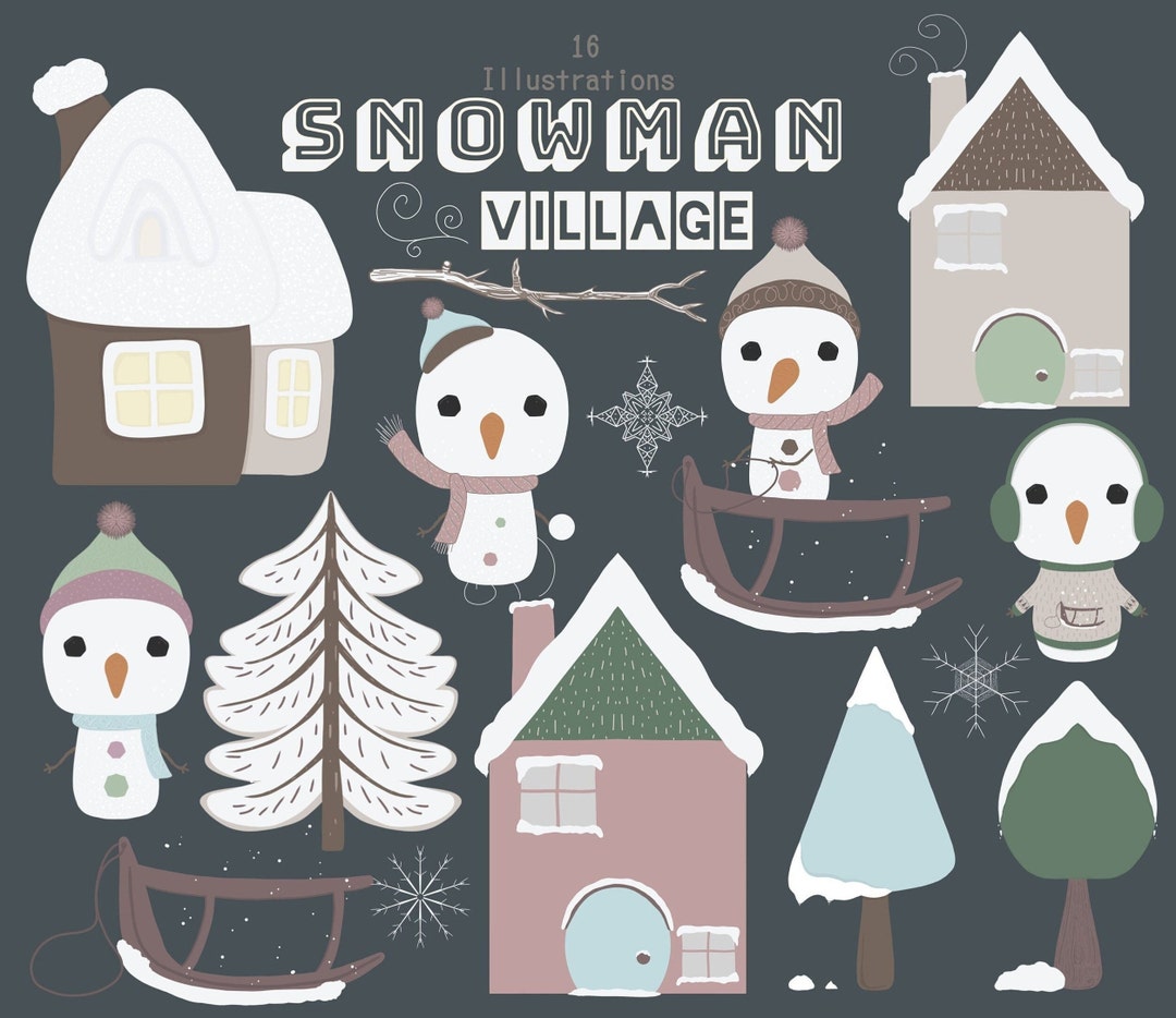 Snowman Clipart, Cute Snowman, Cute Clipart, House Clipart, Holiday ...