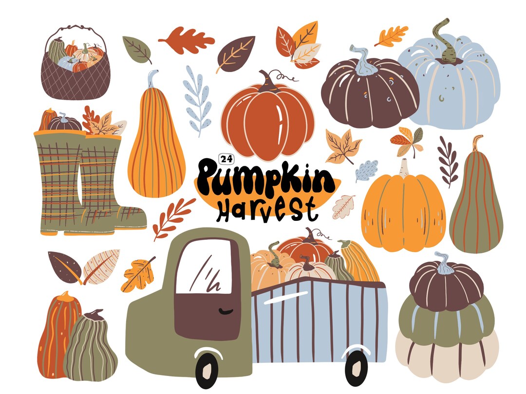 Pumpkin Harvest Clipart, Autumn Thanksgiving Clipart, Fall, Digital ...