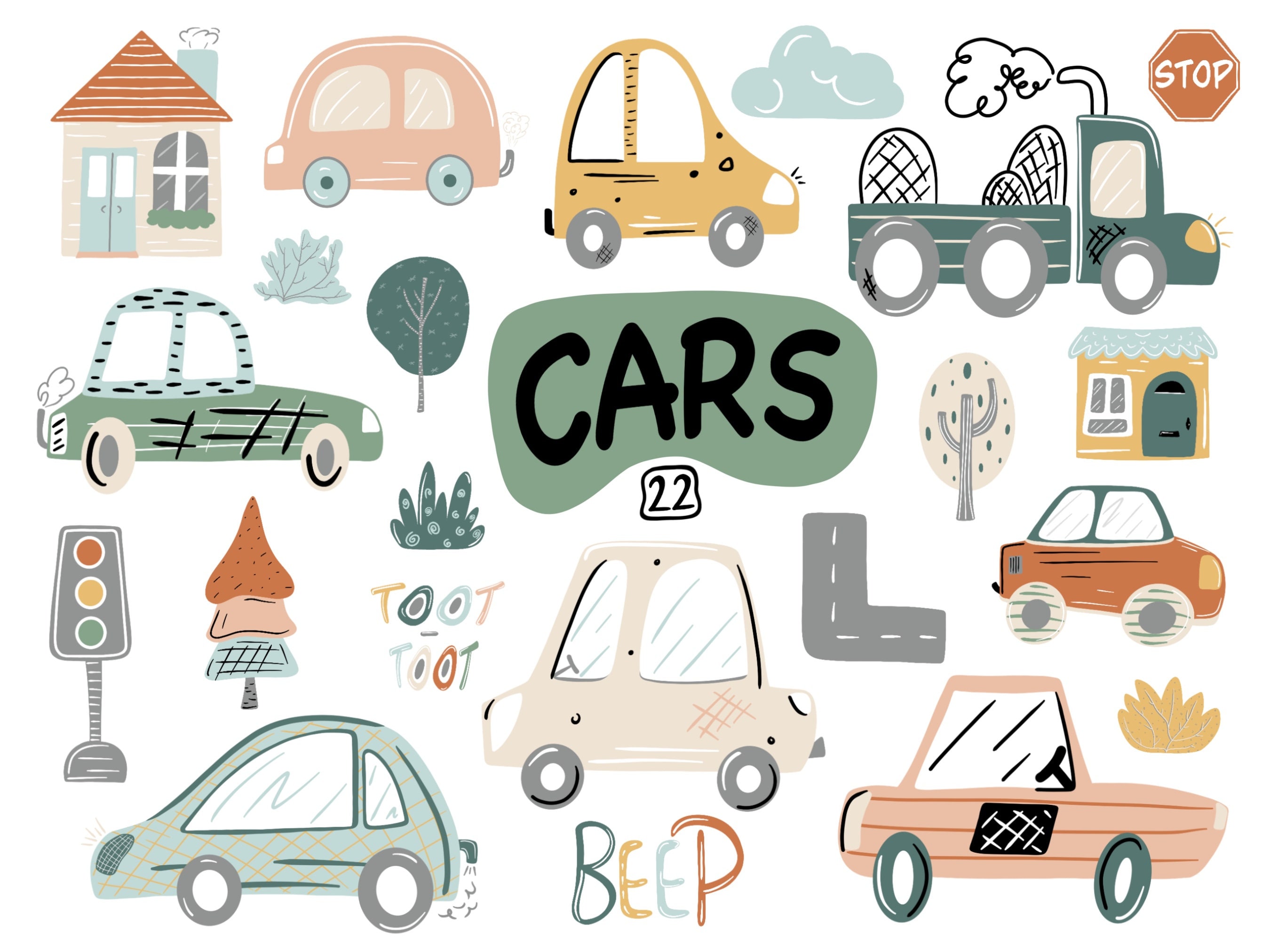 Cars, Transport, Vehicle, Boys Clipart, Digital Clipart Set, Digital ...