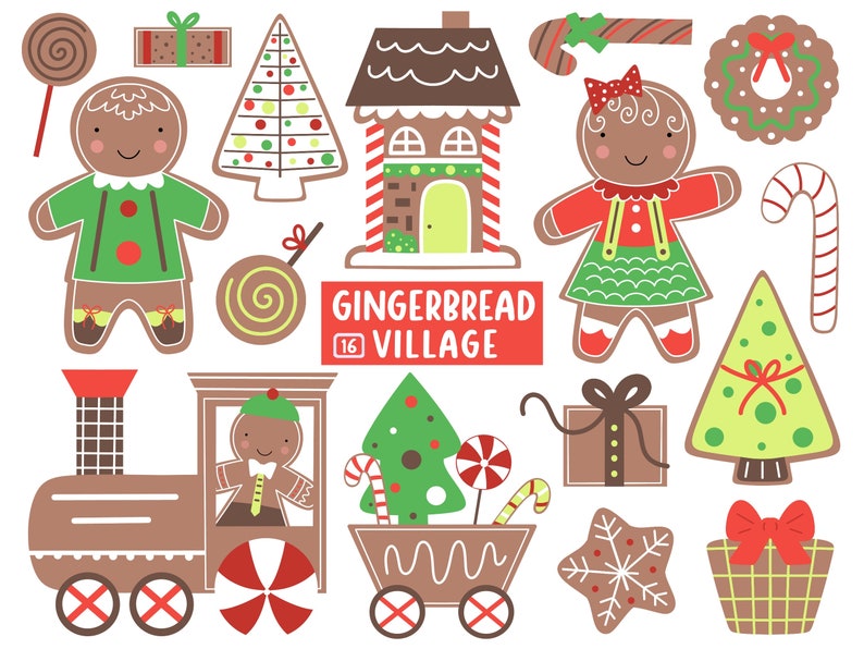 Gingerbread, Cute Holiday, Festive Clipart, Digital Clipart Set ...