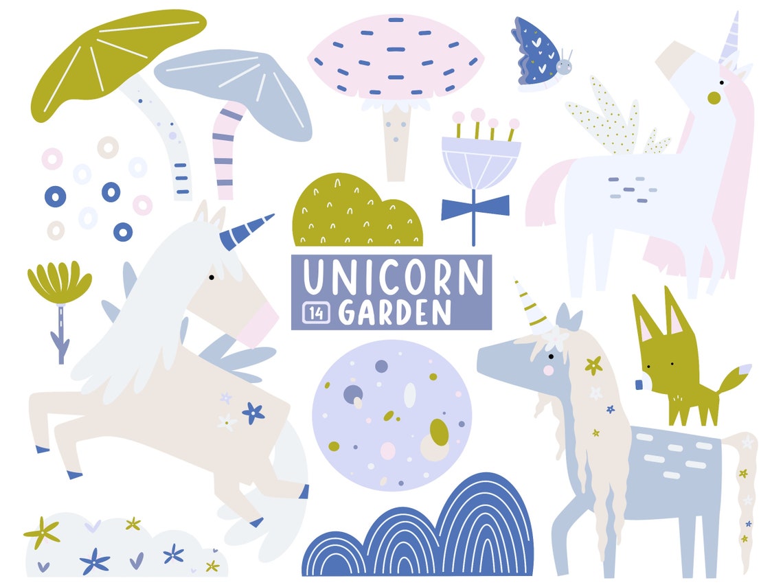 Cute Unicorn Clipart, Magical Forest, Fairytale Garden, Girls Unicorn ...