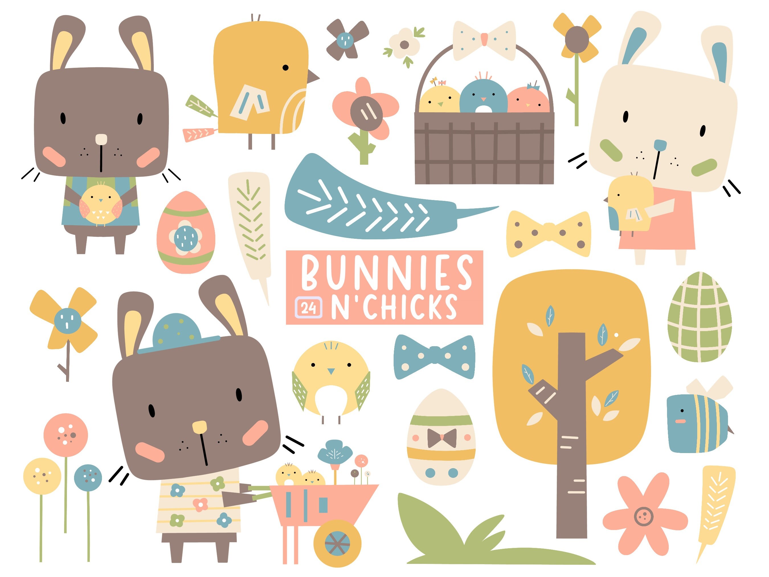 Spring Bunny, Spring Chicks, Egg Hunt, Spring Flower Clipart, Digital ...