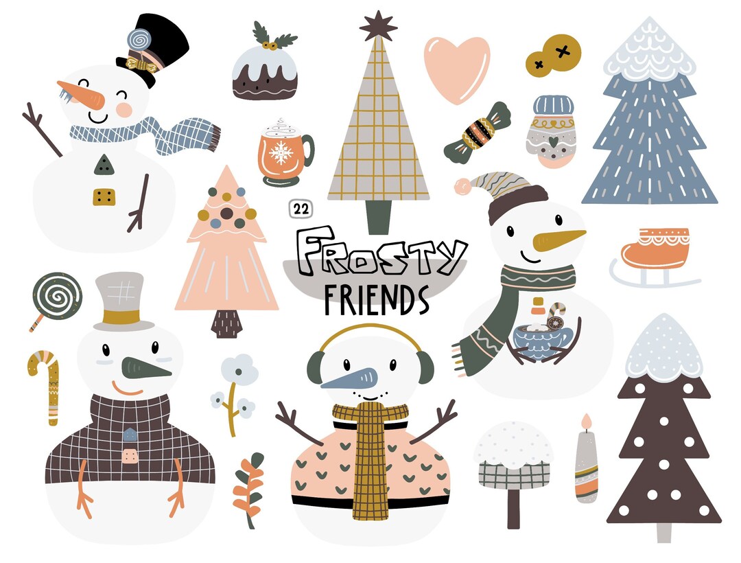 Snowman Clipart, Cute Winter Trees, Candy Clipart, Digital Clipart Set ...