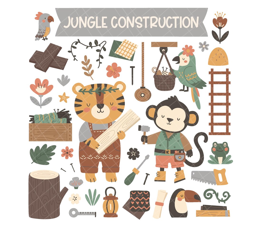 Jungle Construction Animals Clipart | Safari Builders PNG Bundle - Etsy