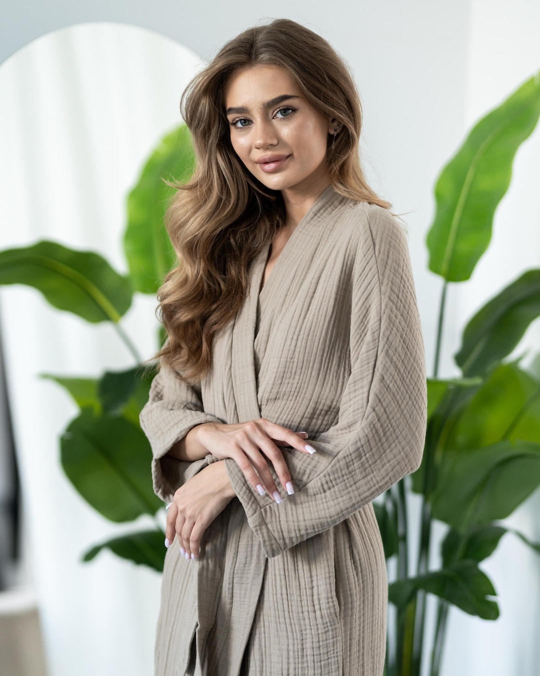 Luxury Boho Homewear, Linen Waffle Robe, Cotton Kimono Robe, Woman ...