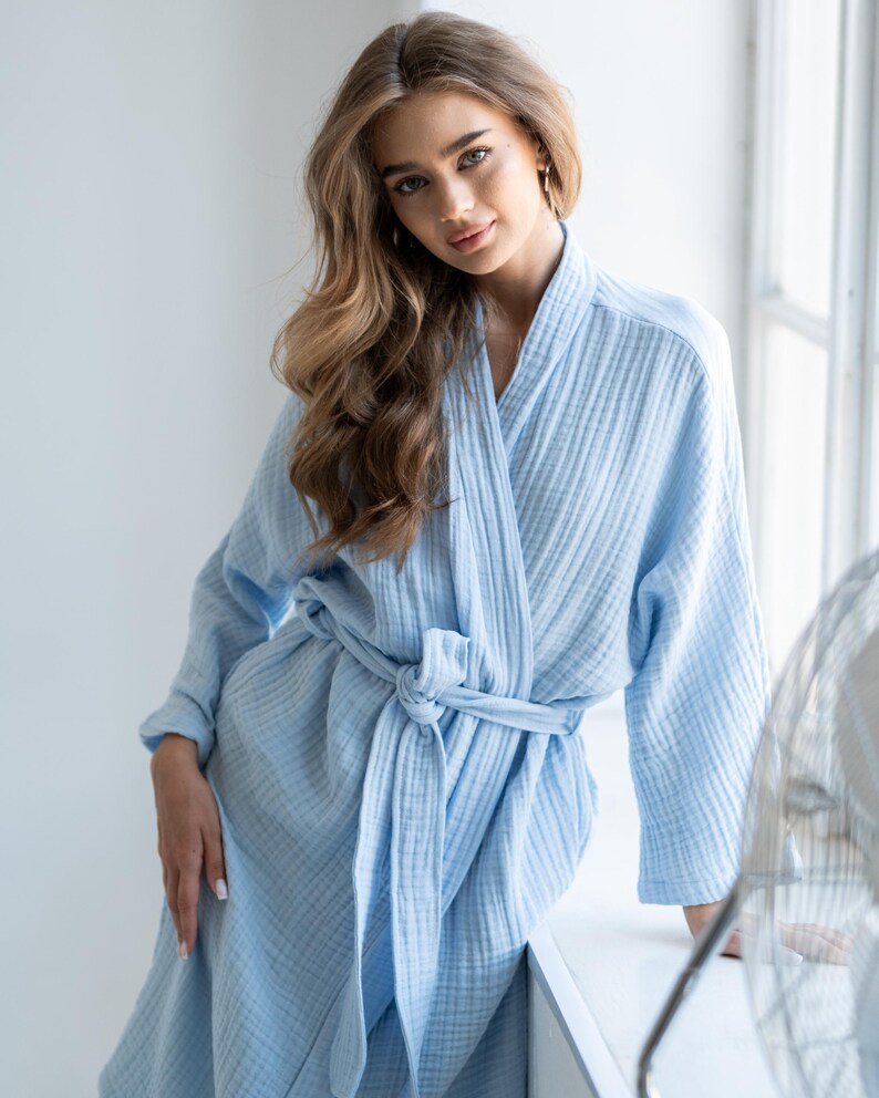 Waffle Cotton Bath Robe, Luxury Robes for Women, Cotton Muslin Kimono ...
