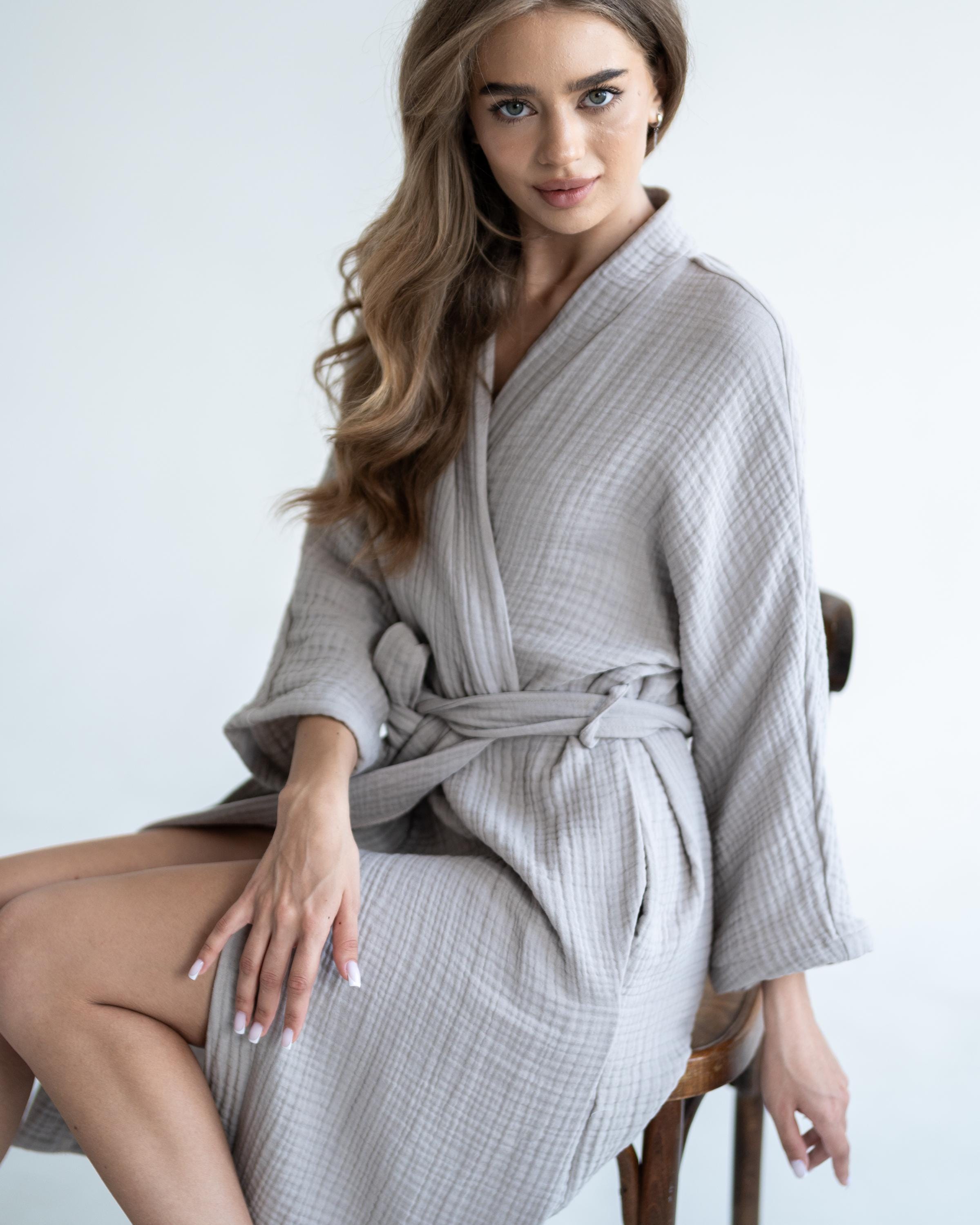 Luxury Boho Homewear, Linen Waffle Robe, Cotton Kimono Robe, Woman ...