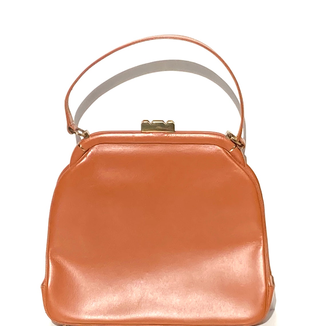 Elegant Vintage Harrods 50s Ginger/tan Leather Top Handle Bag + Coin ...
