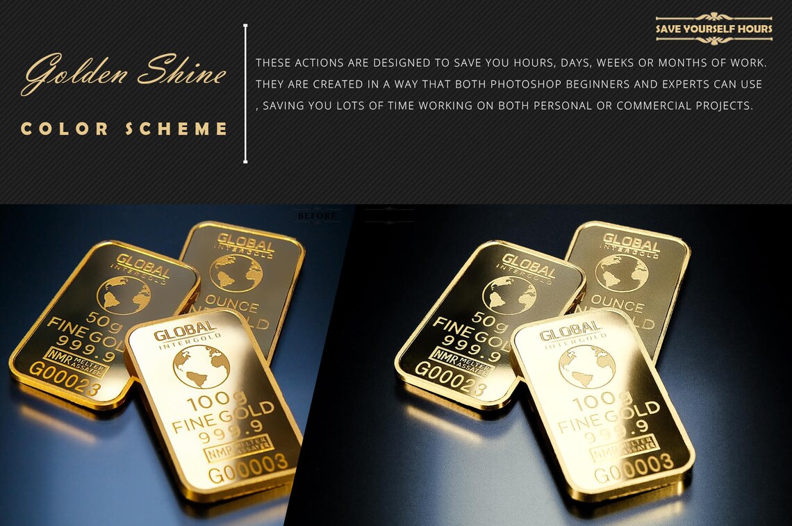 Neo Golden Shine Color Grading adobe photoshop actions ACR | Etsy