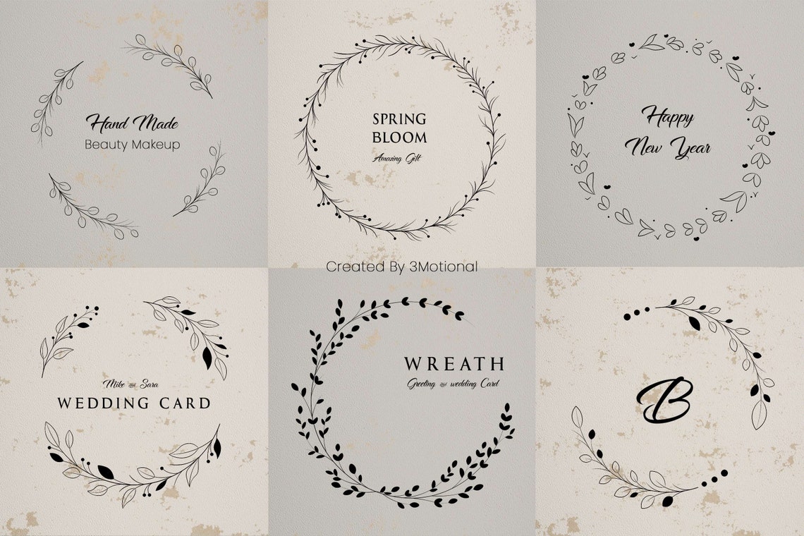 Leaf Wreath Monogram SVG Bundle Floral Botanical Hand Drawn | Etsy