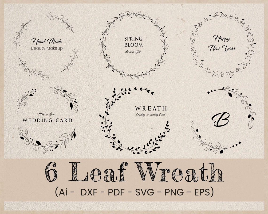 Leaf Wreath Monogram SVG Bundle Floral Botanical Hand Drawn | Etsy