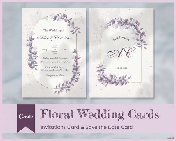 Floral Wedding Card Canva Printable Template Engagement - Etsy