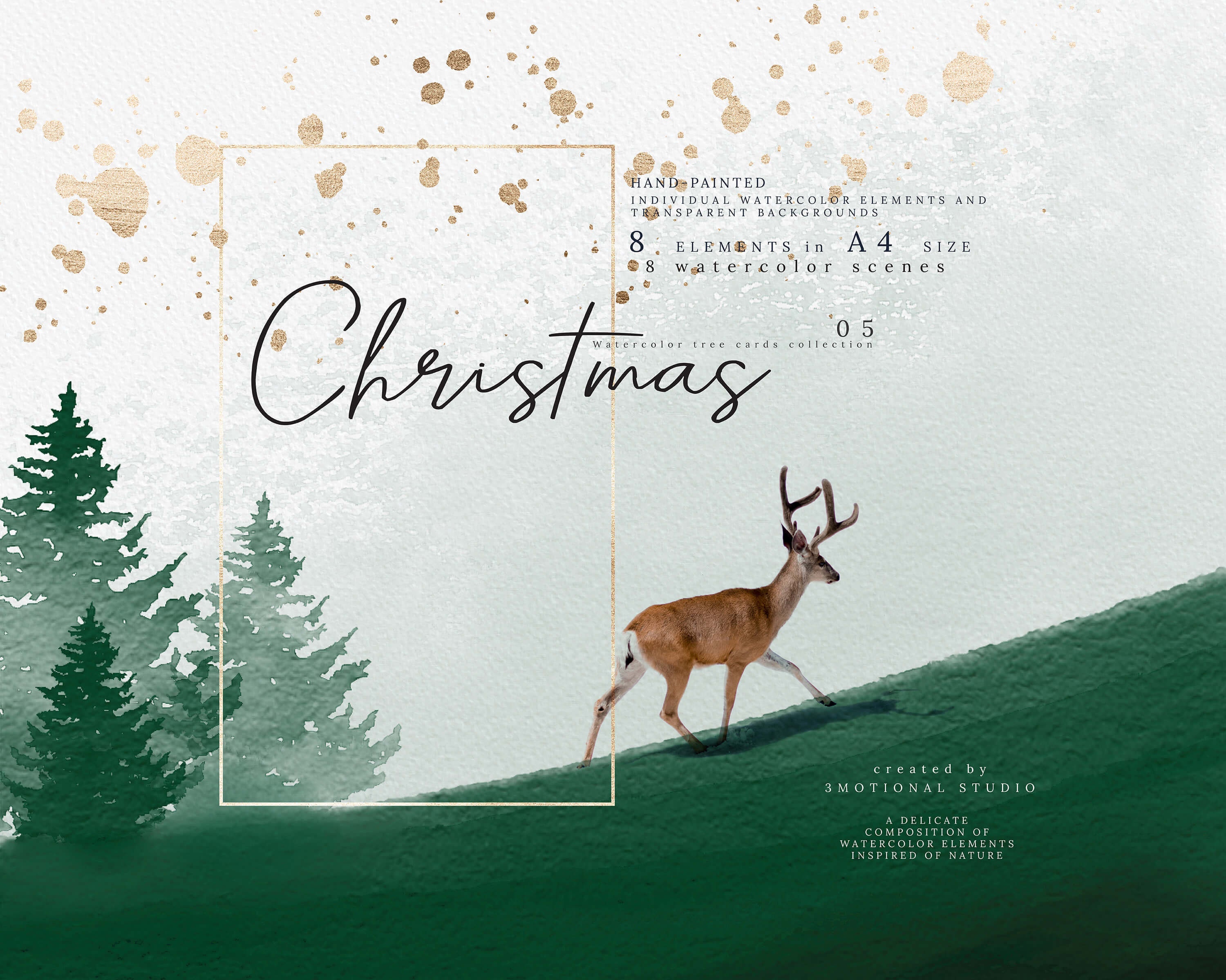 Christmas Watercolor Tree cards collection 05 high res png | Etsy