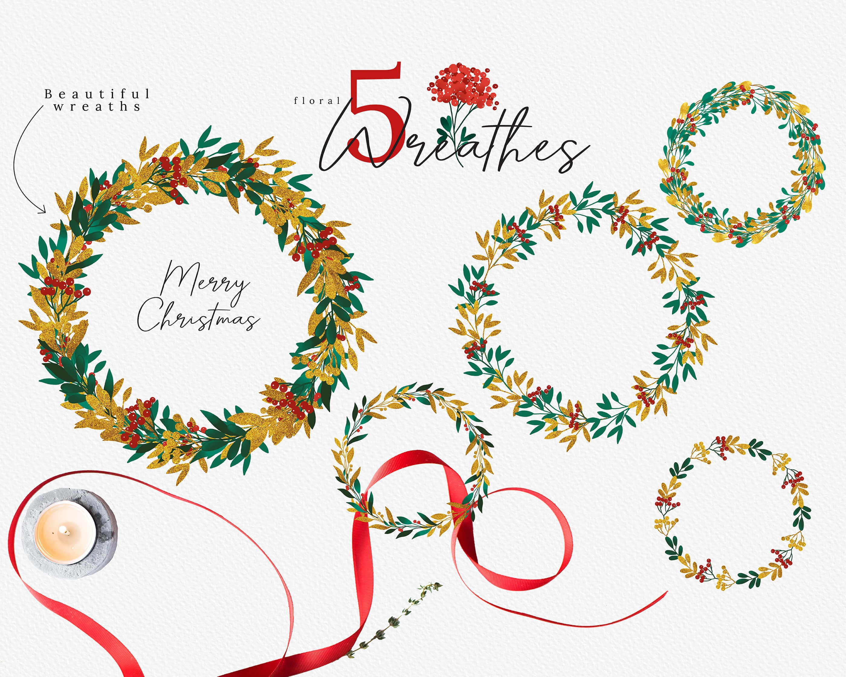 Christmas Watercolor Flowers Clipart Collection High Res Png | Etsy