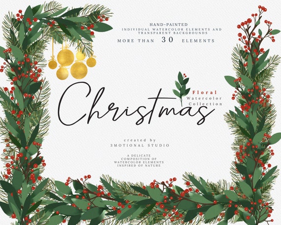 Christmas Watercolor Floral Frames Collection High Res Png | Etsy