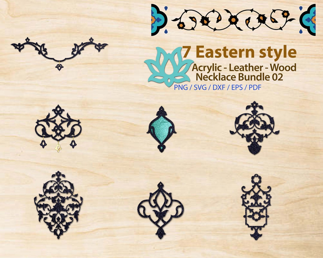 Eastern Style Acrylic Leather Wood Necklace Bundle 02 Svg Ai Eps Dxf ...
