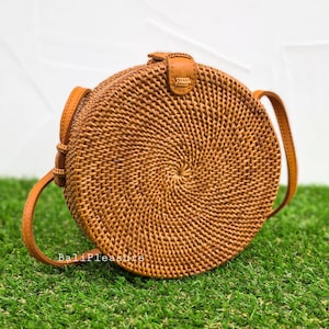 Round Rattan Bag Bali Bag Straw Bag Handwoven Shoulder - Etsy