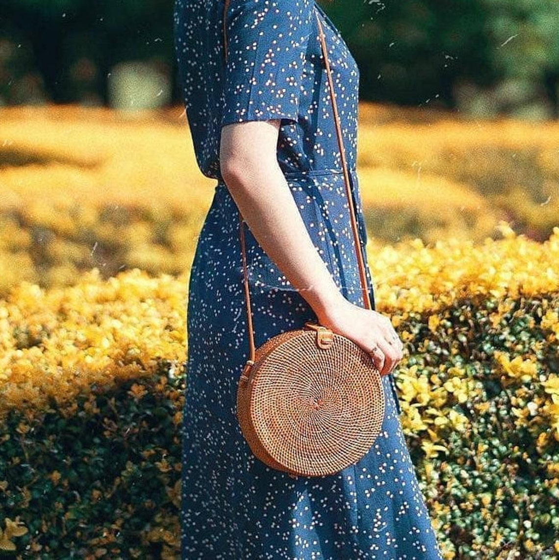 Round Rattan Bag Bali Bag Straw Bag Handwoven Shoulder - Etsy