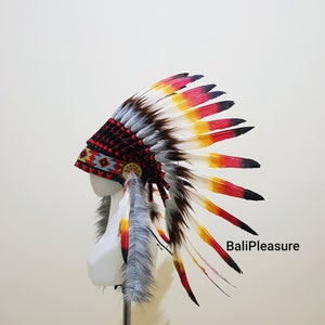 Indian Headdress White Yellow Red & Black - Feather Warbonnet - Native ...