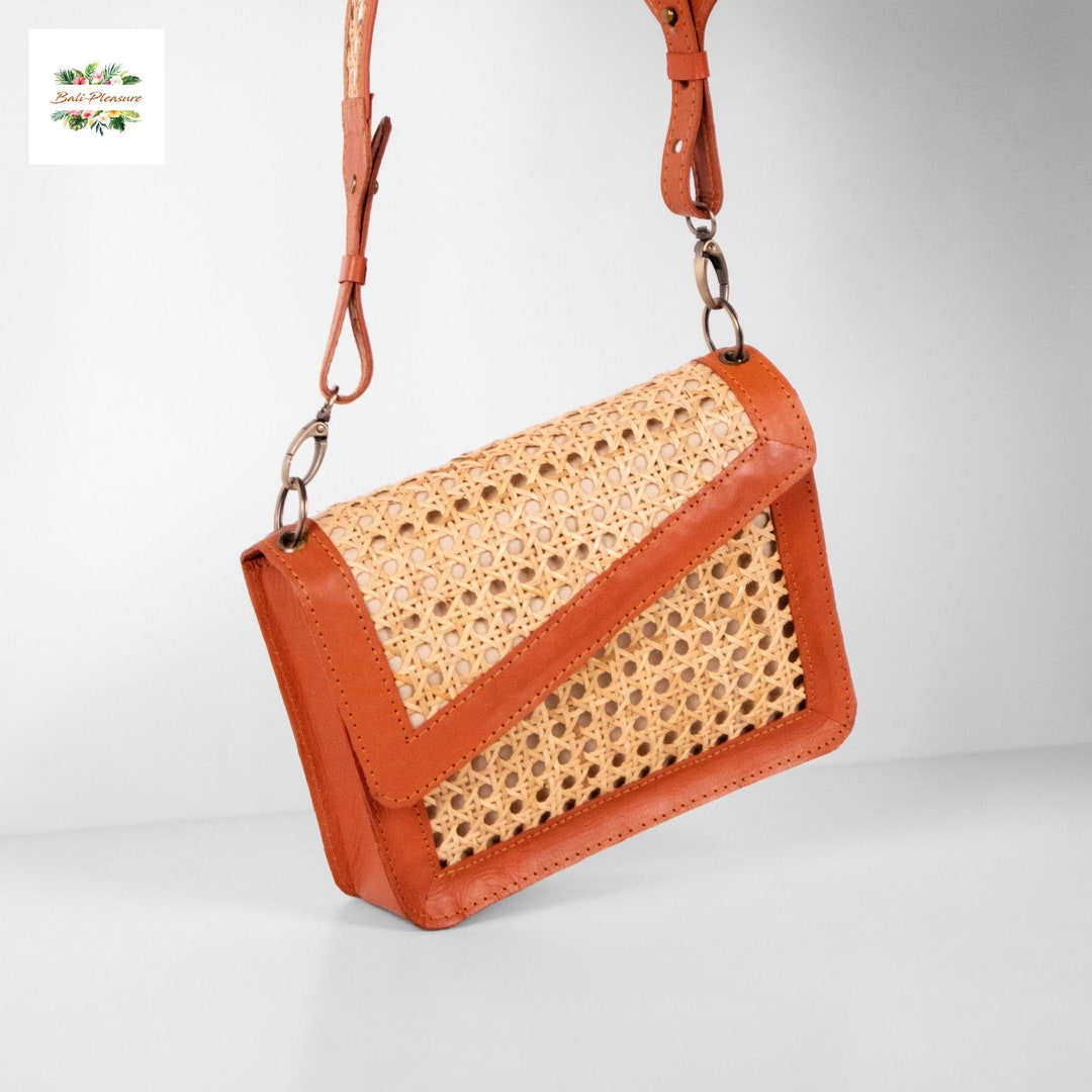 Callie Leather Bag, Leather Multi Way Bag, Rattan Bag, Summer Tote Bag ...