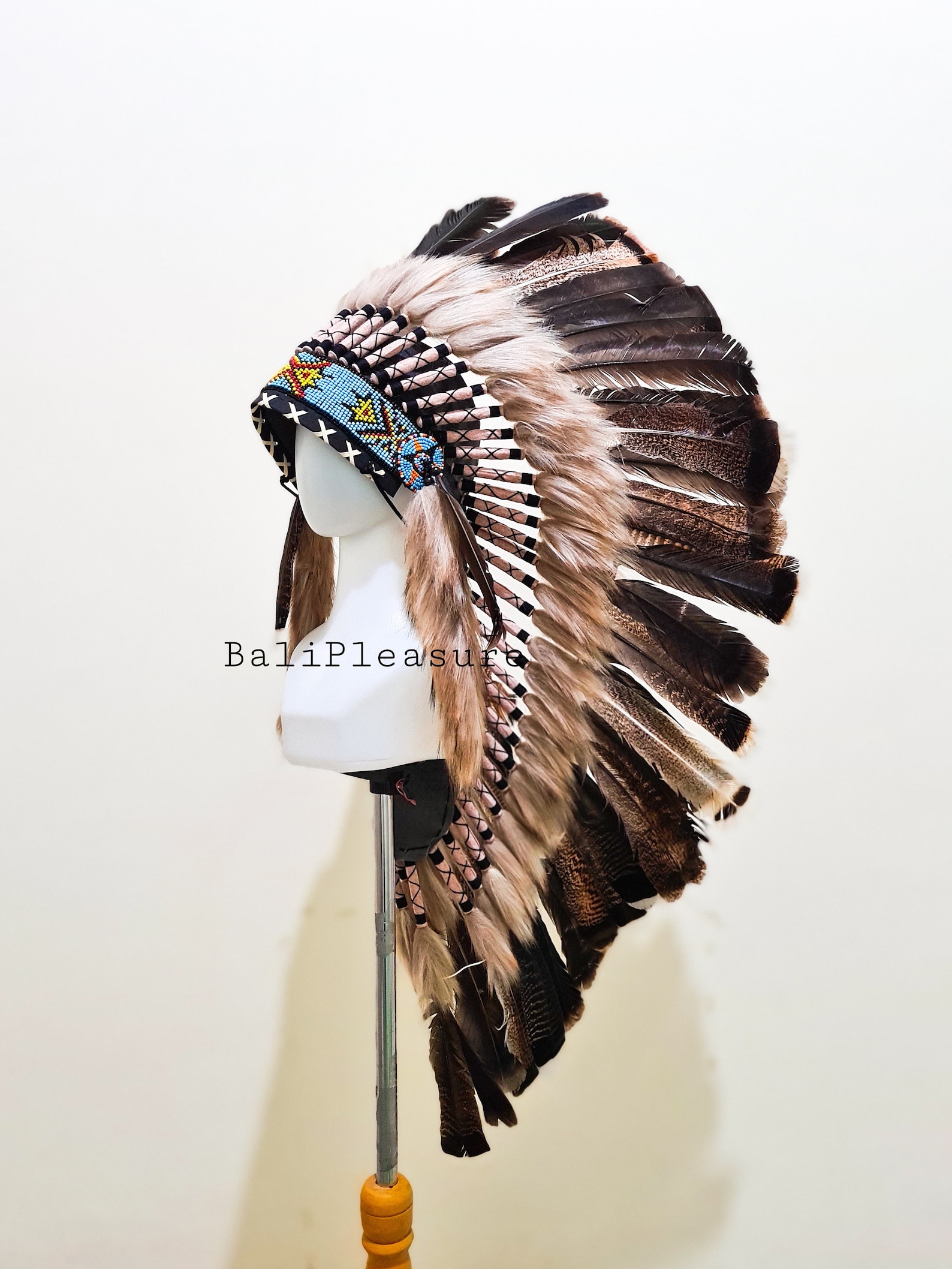 Handmade Turkey Feather Indian Headdress: Native American Style ...