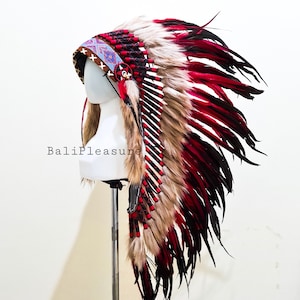 Indian Headdress Red Replica - Feather Warbonnet - Native American ...