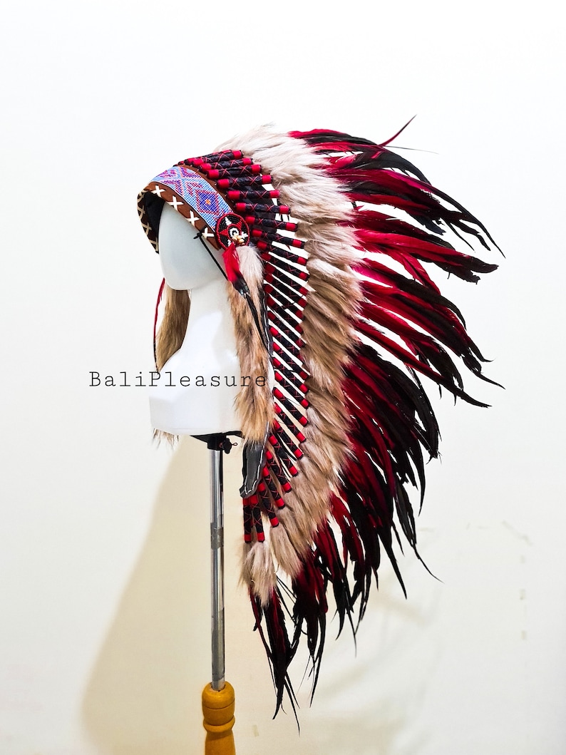 Indian Headdress Red Replica - Feather Warbonnet - Native American ...