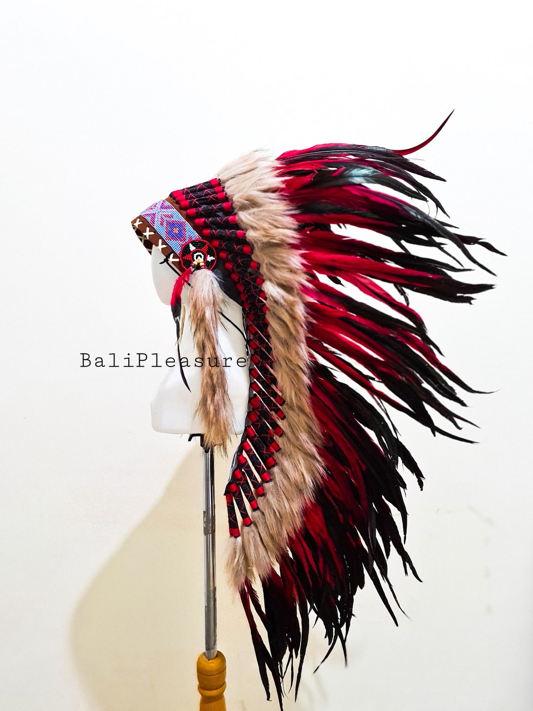 Indian Headdress Red Replica - Feather Warbonnet - Native American ...