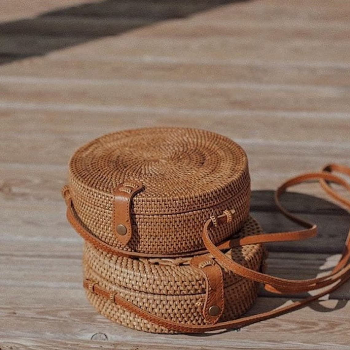 Round Rattan Bag Bali Bag Straw Bag Handwoven Shoulder - Etsy